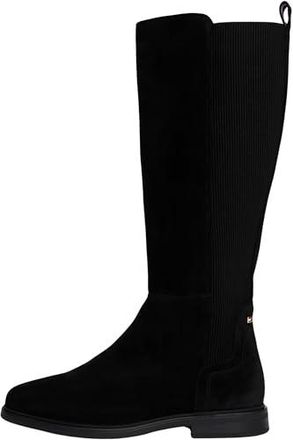 Tommy Hilfiger Bottes Femme Flag Long en Daim, Noir (Black), 38