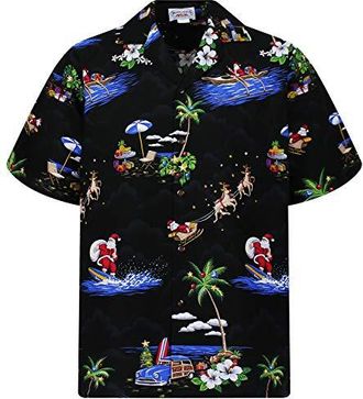 Pacific Legend Original Chemise-Hawaienne, Manche-Courte, Christmas-Allover, Noir, M