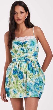 Asos robe courte fronc&eacute;e en dentelle &agrave; imprim&eacute; fleuri-Multi