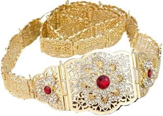 Generic Ceinture de caftan marocaine dor&eacute;e pour mariage arabesque r&eacute;glable, Rouge, taille unique