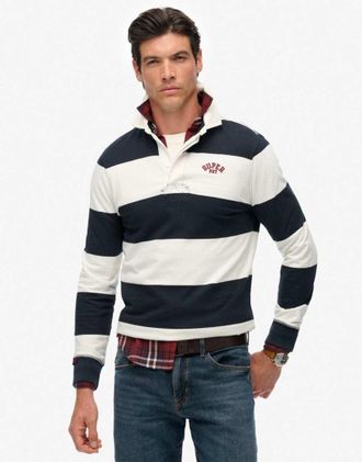 Superdry Vintage Athletic - Gestreiftes Rugby-Oberteil in Eclipse Navy/Ecru-Marineblau