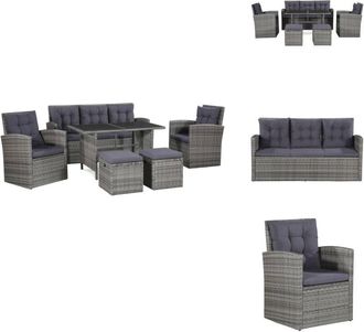 vidaXL 6-tlg. Garten-Lounge-Set mit Auflagen Poly Rattan Grau - Garten Lounge Set - Outdoor M&ouml;bel - Rattan Gartenm&ouml;bel - Gartenstuhl - Esstisch