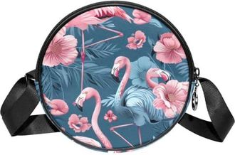 Generic Sac &agrave; bandouli&egrave;re rond pour femme, motif flamants roses, petit sac &agrave; bandouli&egrave;re avec fermeture &eacute;clair, bretelles r&eacute;glables, sac &agrave; main rond d&eacute;contrac