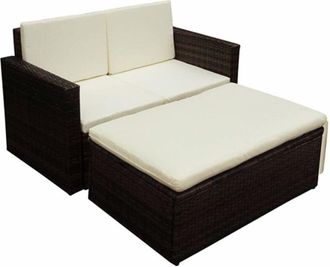 vidaXL 2-tlg. Garten-Lounge-Set mit Auflagen Poly Rattan Braun Vidaxl