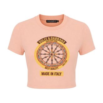 Dolce & Gabbana T-shirt avec patch en coton - Femme - Tops - Rose - Taille: 40 FR