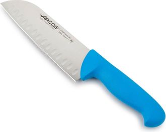 Arcos Santoku Messer Alveolos - Edelstahlklinge NITRUM 180 mm - Für Fleisch, Fisch und Gemüse - Polypropylen Griff Blau - Serie 2900