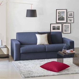Dmora Talamo Italia - 2-Sitzer festes Sofa Giuseppina, Wohnzimmersofa aus gepolstertem Stoff, Standardarmlehnen, 100 % Made in Italy, cm 180x95h90, Blau