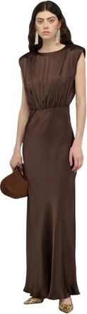 Semicouture Femme, Robes, Brun, Taille: 42 FR Robe Longue Maxi en Satin de Soie