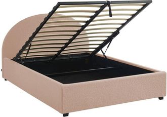 Sweeek Sweeek - Lit coffre avec sommier à lattes et tête de lit. finition bouclette. nude. l 206 x p 153.5 x h 102cm