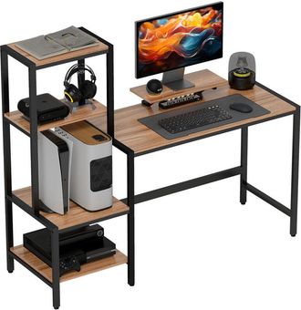 HOMCOM Schreibtisch 150 x 48 cm Computertisch B&uuml;rotisch mit Monitorst&auml;nder, CPU-St&auml;nder, Druckerablage, 4 Regalen, Metallgestell f&uuml;r Home Office