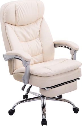 Clp XL Bürostuhl Troy | Relaxsessel Mit Kunstlederbezug Und Armlehnen | Höhenverstellbarer Chefsessel Mit Ausziehbarer Fußablage, Farbe:Creme