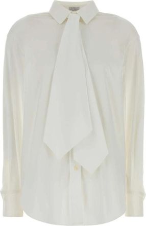 Brunello Cucinelli Chemise en popeline de coton stretch avec cravate et Monili - Femme - Blouses et Chemises - Blanc - Taille: 36 FR