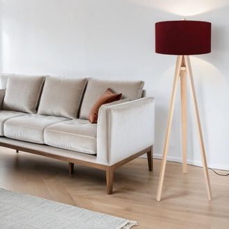 Licht-Erlebnisse Dreibein Stehleuchte AIMEE Bordeaux Rot Silber 140cm klein Stoff Holz Wohnzimmer Stehlampe