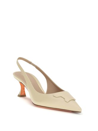 Santoni Womens Taylor Slingback Pumps Light Brown Calf Leather Bos Taurus High Heel Shoes