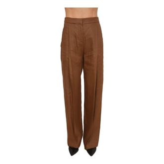 Elisabetta Franchi Femme, Pantalons, Brun, Taille: 40 FR Pantaloni in misto lino