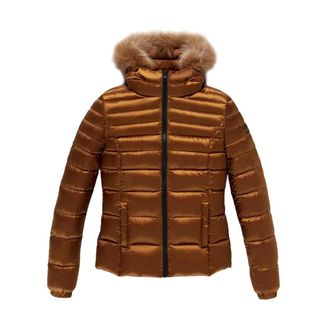 RefrigiWear Femme, Vestes, Brun, Taille: 38 FR Veste Femme en Nylon Orange avec Capuche en Fourrure