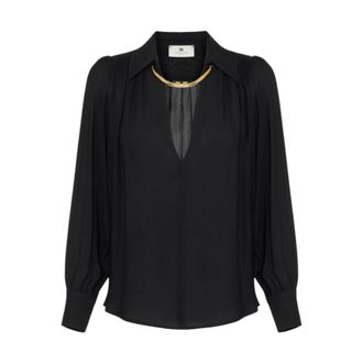 Elisabetta Franchi Schwarzes Shirt mit Schmuckaccessoire Slim Fit - - Blouses & Shirts - Damen - Schwarzk - XS