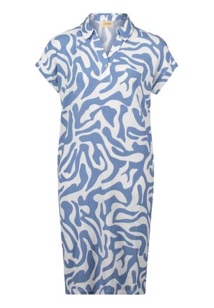 Cartoon Damen Casual-Kleid mit überschnittenen Ärmeln 34, Weiß/Blau