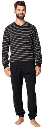 Ladeheid Herren Schlafanzug Zweiteiler Langarm Pyjama lang bunt aus Baumwolle LA40-220 (Schwarz Wei&szlig;, XXL)