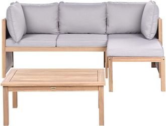 Beliani Garten Ecksofa mit Tisch 3-Sitzer ARABBA linksseitig zertifiziertes Akazienholz Grau