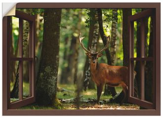 Artland ARTland Wanddeko Wandtattoo selbstklebende Vinylfolie 100x70 cm Fensterblick Hirsch 4 Wald T5YQ
