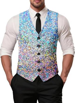 Generico Gilet pour homme Carnaval Costume color&eacute; avec imprim&eacute; masque Col en V Costume de carnaval Costume &agrave; th&egrave;me de Venise | pour sc&egrave;ne et d&eacute;fil&eacute;, A multicol