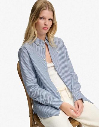 Superdry schmal geschnittenes Oxford-Hemd mit Button-down-Kragen und langen &Auml;rmeln in azurblau gestreiftem Oxford