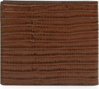 Tom Ford Mens Lizard-Effect Bifold Wallet Brown Calfskin & Cardholders