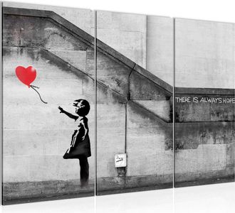 Runa Art Wandbilder Banksy Ballon Girl Bild XXL Loft Wohnzimmer Red Street Art 120 x 80 cm 3 Teilig 301631a