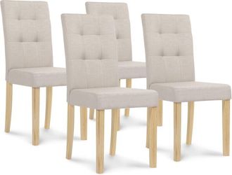 IDMarket Lot de 4 chaises POLGA capitonnées beiges pour salle à manger