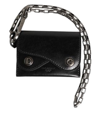 Dolce & Gabbana Mens Black Cavallo Leather Wallet Chain Snap Bifold Card Holder