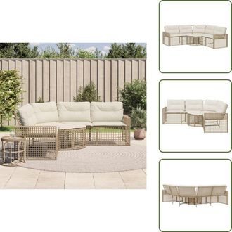 vidaXL Gartensofa in L-Form mit Kissen und Fu&szlig;bank Beige Poly Rattan - Gartensofa - Gartensofas - Outdoor Sofa - Terrassensofa