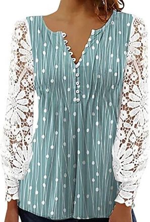 Generic G&eacute;n&eacute;rique Tee Shirt Manche Longue Femme,Chemisiers Et Blouses Femme L&acirc;che Dentelle &Eacute;pissure &agrave; Manches Longues T-Shirt &Eacute;T&eacute; Impression Haut Femme Chic E