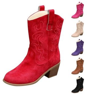 Generic Bottes de cowboy pour femme - Coupe large - Bottes de cowgirl imperm&eacute;ables &agrave; enfiler - Confortables &agrave; talon &eacute;pais brod&eacute; - Chaussures de mariage occide