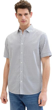 Tom Tailor Herren Regular Fit Hemd mit Allover Print, navy white zig zag design, L