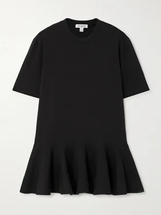 Alaia T-shirt Oversize À Basque En Jersey De Coton À Finitions En Popeline - Noir