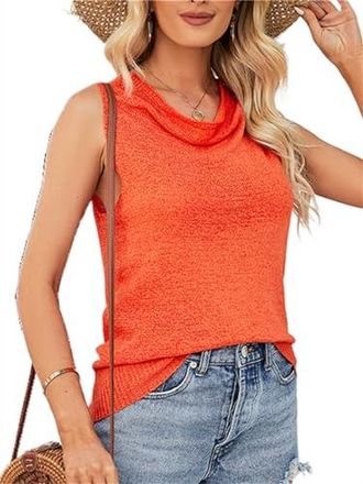 Generic Pull sans manches 2024 pour femmes &agrave; coupe d&eacute;contract&eacute;e et col ras du cou - D&eacute;contract&eacute; - Taille M - Pour usage quotidien, travail et vacances - Rose 