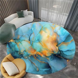 Generic Bleu Marine Tapis Rond Abstrait Lavable, antid&eacute;rapant l&eacute;ger &agrave; Poils Courts Tapis Rond, imprim&eacute; Texture dencre pour Salon Chambre &agrave; Coucher Cuisine ent