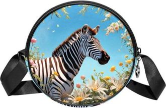 Generic Petit sac &agrave; bandouli&egrave;re rond pour femme, motif z&eacute;br&eacute; avec fermeture &eacute;clair, bretelles r&eacute;glables, sac &agrave; main rond d&eacute;contract&eacute; pour femmes et filles