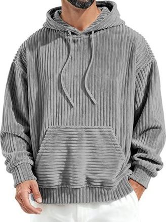 Generic Sweats &agrave; capuche en velours c&ocirc;tel&eacute; pour homme - Pull &agrave; capuche vintage en velours c&ocirc;tel&eacute; tendance et d&eacute;contract&eacute; avec poche - Tenue dautomne quotidien