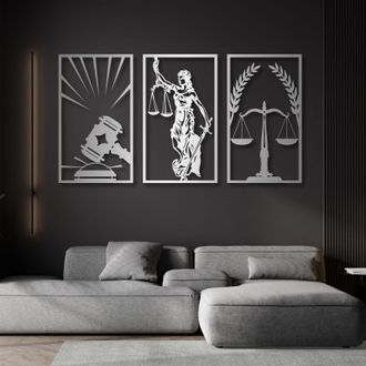 Generic Moderne minimalistische Metall-Wandkunst, Motiv: Justitia, Justitia-Waage, Wanddekoration f&uuml;r B&uuml;ro, Arbeitszimmer, Jura-Fakult&auml;t, Anwaltskanzlei (Silb