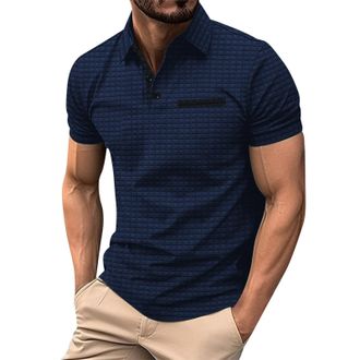 Generic Freizeithemden Für Herren Ärmelloses Shirt Herren Karohemd Herren Waffel Einfarbig Polo Shirts Knopfleiste Revers Golf Tennis Polohemd Vintage Regular