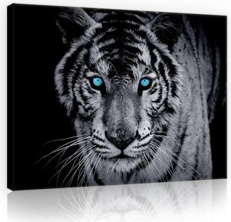 ForWall Leinwandbild Wohnzimmer Tiger Tiere Schwarz Blau 60x40 cm - Modern Bilder Groß XXL Wandbild Kunstdruck Wandbilder Canvas Desing Wand Bild auf Leinwand