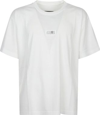 Maison Margiela Homme, Tops, Blanc, Taille: L T-shirt Blanc en Coton avec Motif Numérique