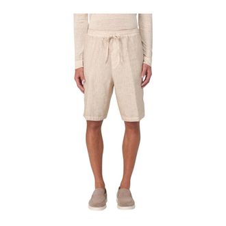 120% Lino Homme, Shorts, Beige, Taille: XL Shorts en Lin Respirants à Coupe Décontractée