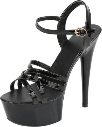 Minetom Escarpins Femme Bout Ouvert Talon Haut Plateforme Talons Hauts Aiguille Sandales Mariage Bureau Soiree Chaussures A Noir 43 EU