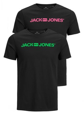 Jack & Jones Herren JJECORP Logo Tee SS Crew Neck 3er Pack Kurzarm T-Shirt, Pack A, 3X Schwarz mit Neon, XXXL