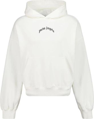 Palm Angels Homme, Sweatshirts et sweats &agrave; capuche, Blanc, Taille: L Back Curved Logo Loose Sweat &agrave; capuche