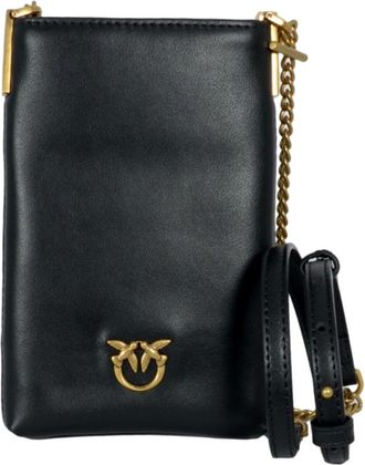 Pinko Pinko, Femme, Sacs, Noir, Taille: ONE Size &Eacute;tui de t&eacute;l&eacute;phone en cuir avec cha&icirc;ne