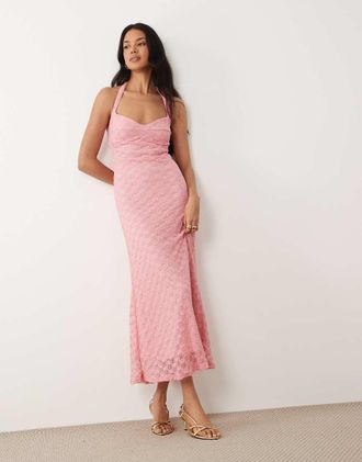 Bardot Exclusivit&eacute; - Bardot - Mariko - Robe mi-longue dos nu en tulle &agrave; fleurs - Vieux rose